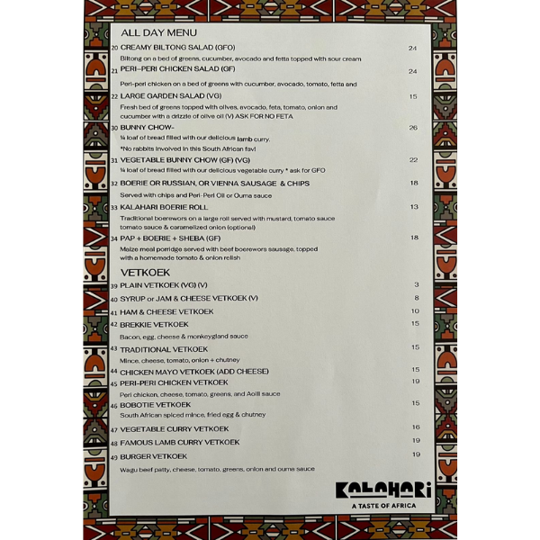 OUR CAFE MENU